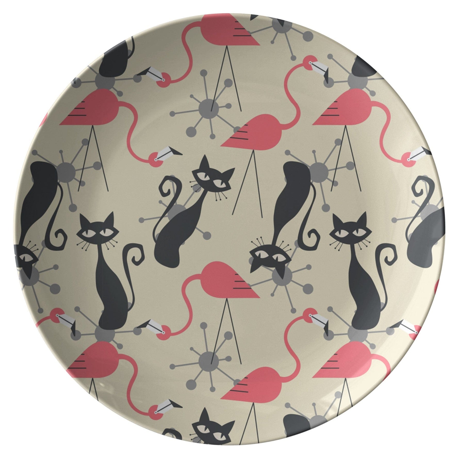 Atomic Cat, Flamingo Mid Century Modern Dinner Plates, Retro Whimsy MC ...
