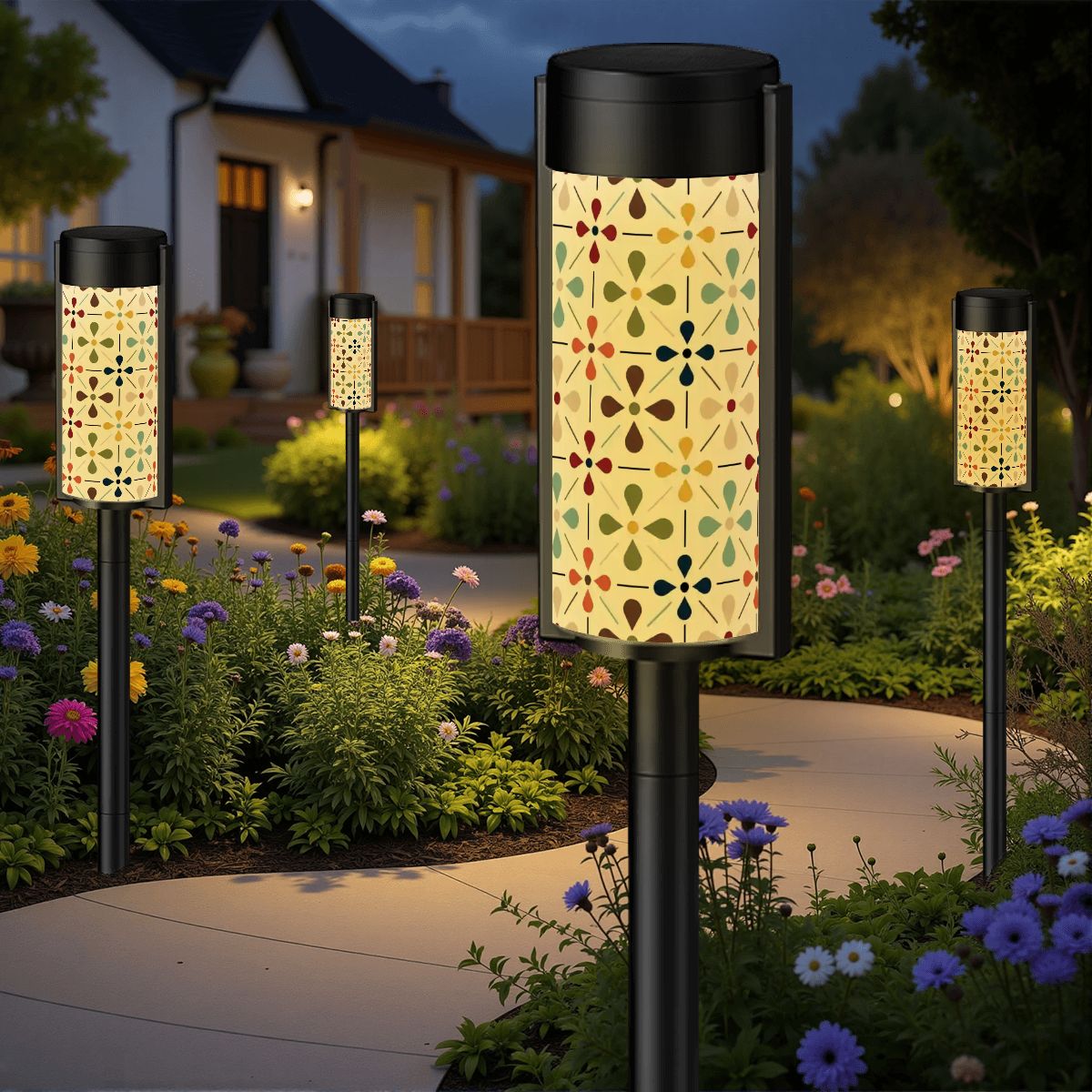 Danish Modern Floral Solar Lights, Scandinavian Outdoor Pathway Illumi ...