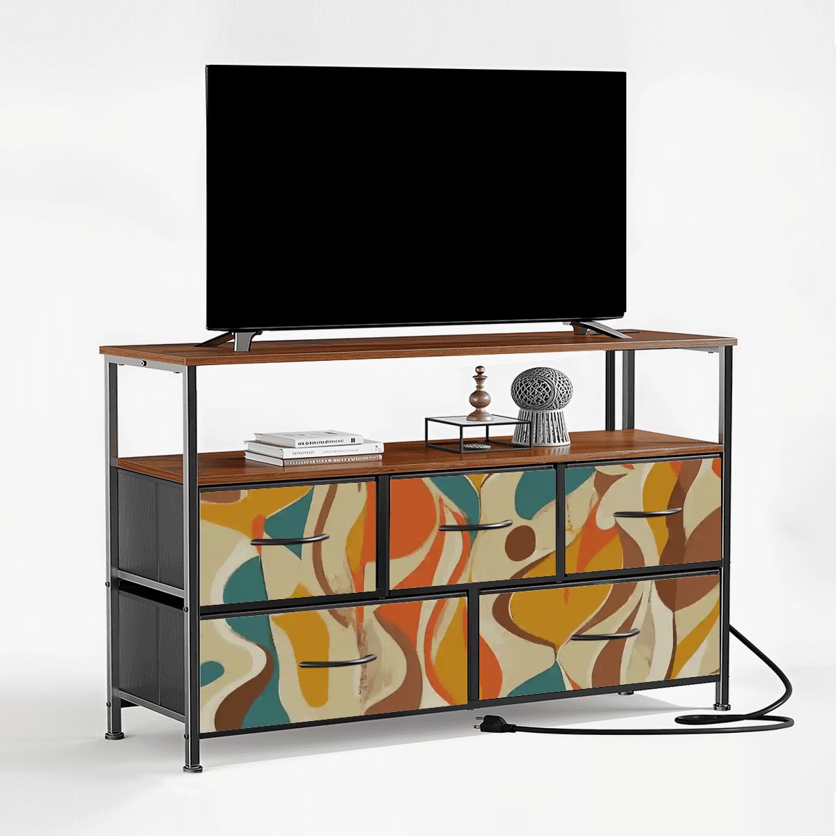 Mid Century Amoeba Abstract TV Stand Media Console Teal Mustard Retro ...
