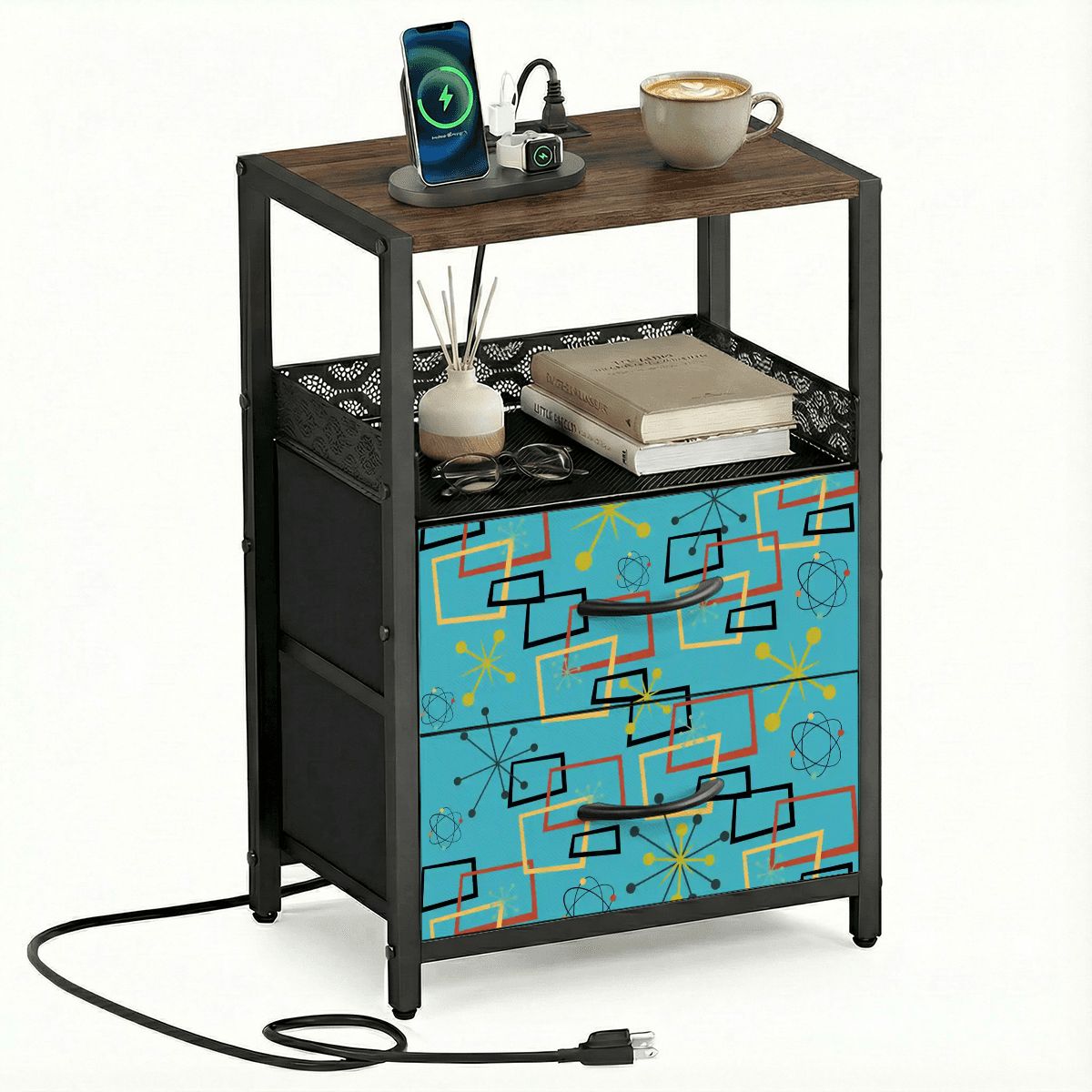 Mid Century Atomic Starburst Turquoise Nightstand with Storage – Kate ...