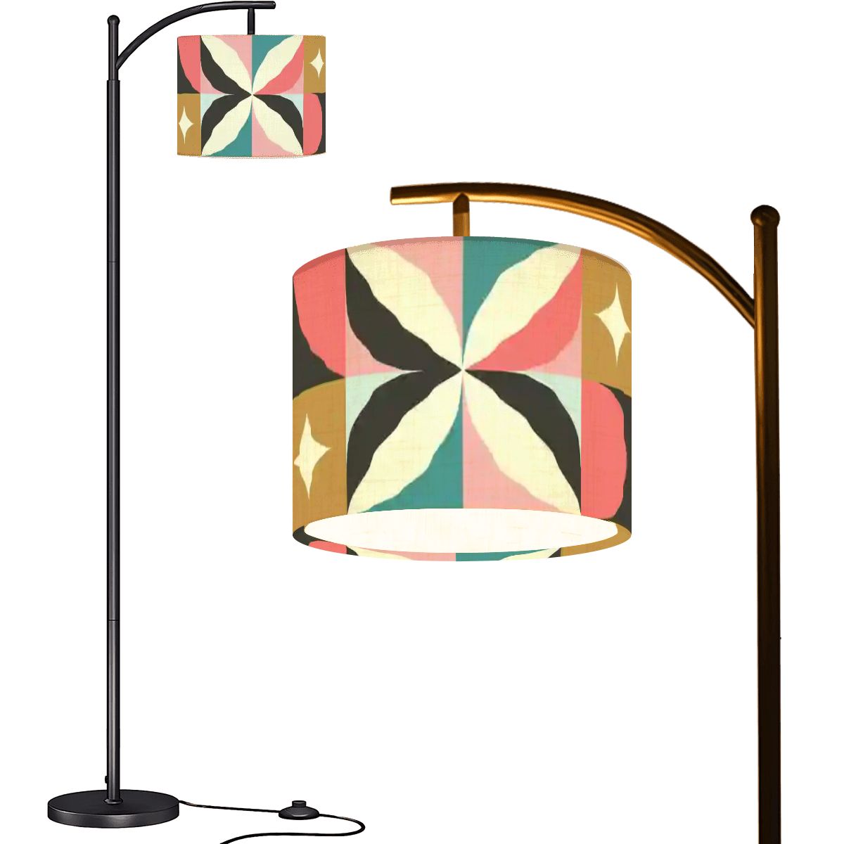 Mid Century Modern Arc Floor Lamp, Retro Geometric Diamond Shade – Kate ...