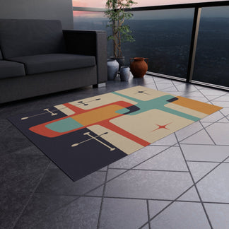 Mid Century Modern Atomic Starburst Indoor-Outdoor Rug, Beige, Teal, G ...