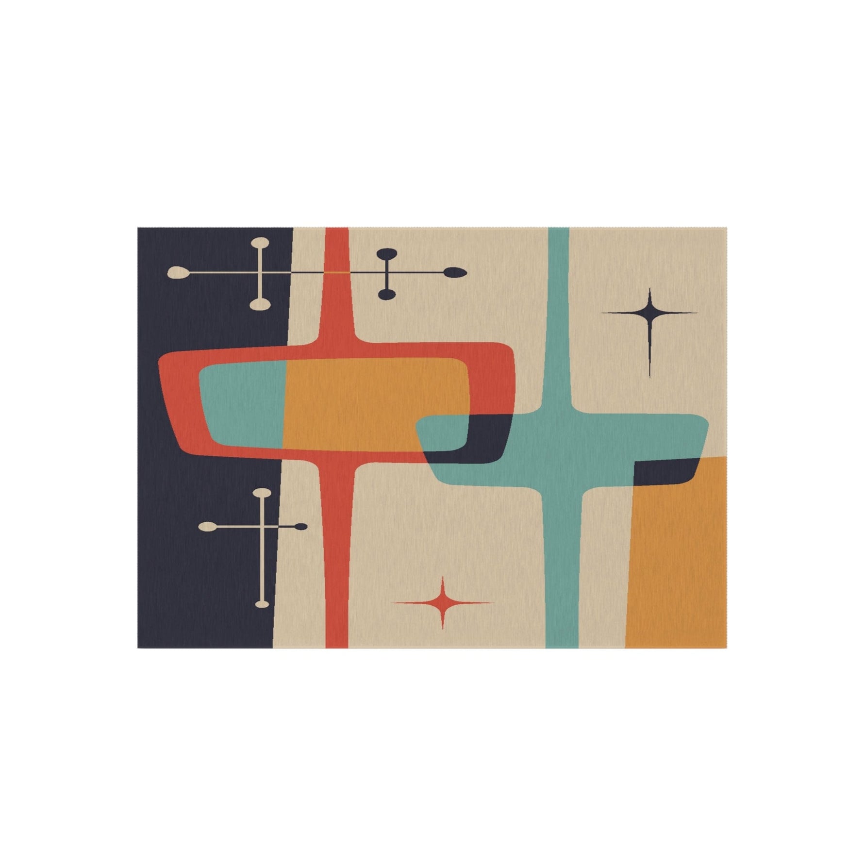 Mid Century Modern Atomic Starburst Indoor-Outdoor Rug, Beige, Teal, G ...