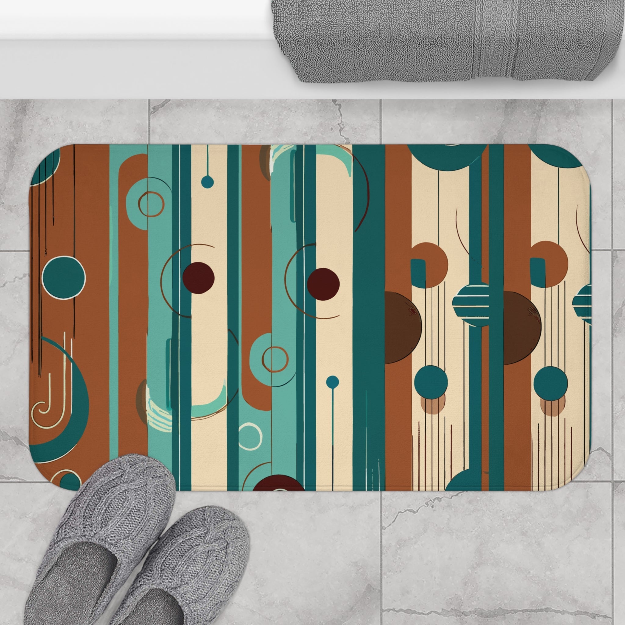Mid Century Modern Retro 50s Geometric Orbs Bath Mat – Kate McEnroe New ...