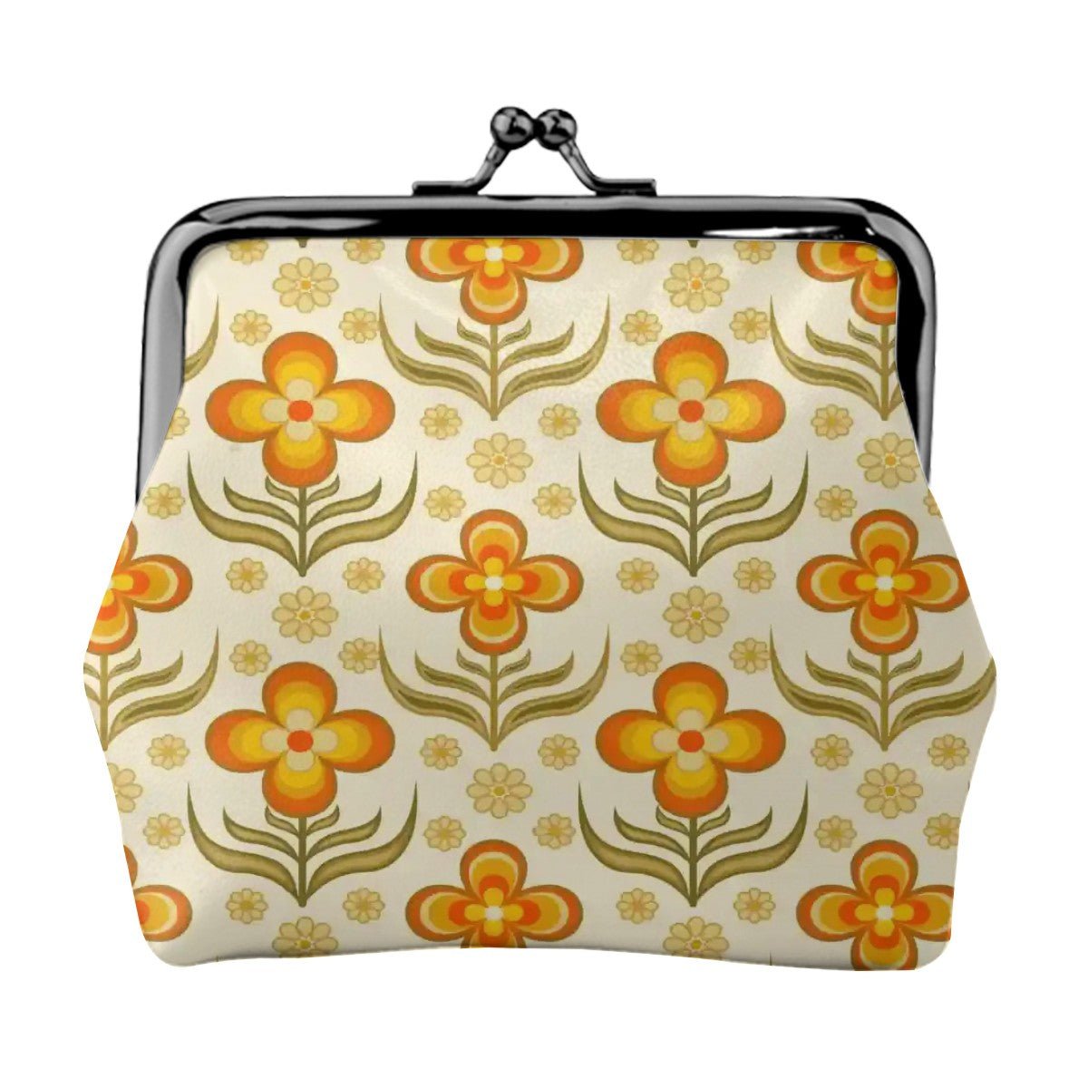Retro Coin Purse 1970s Floral Orange Yellow Kiss Lock Clasp Wallet ...