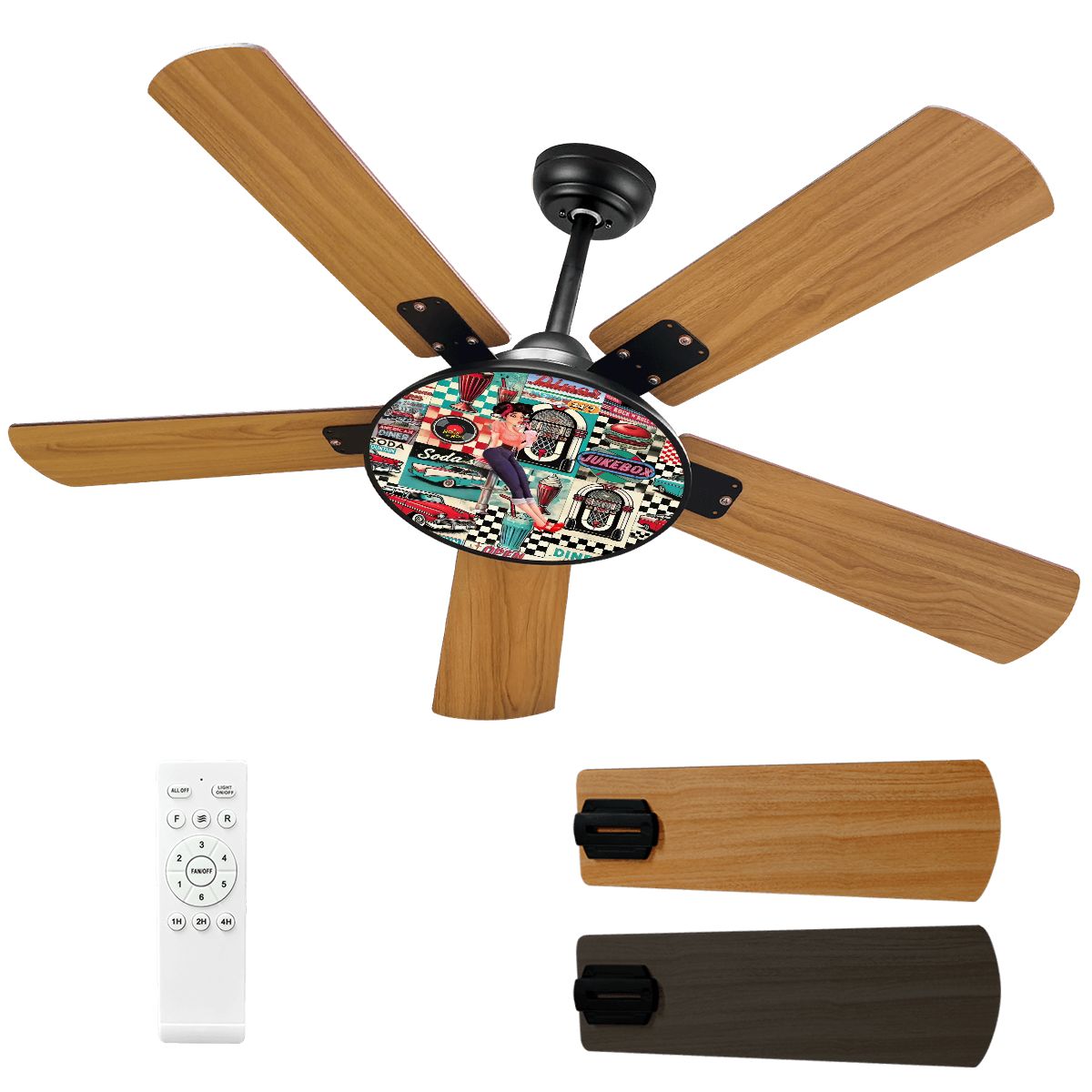 Retro Diner Ceiling Fan, 1950s 50s Kitsch Rockabilly Pinup Light Fixtu ...