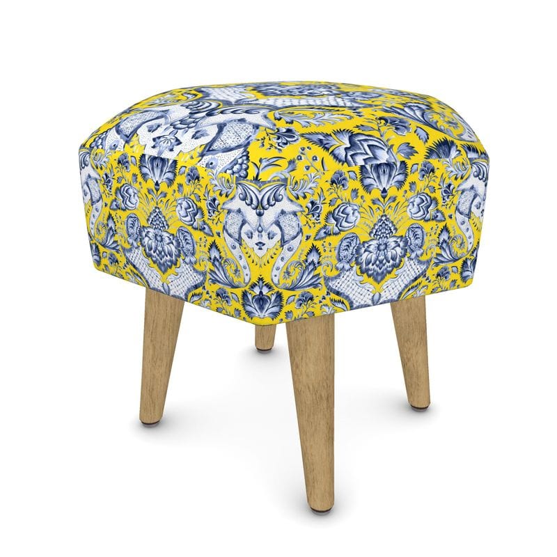 Royal Azure Damask Hexagonal Footstool – Kate McEnroe New York