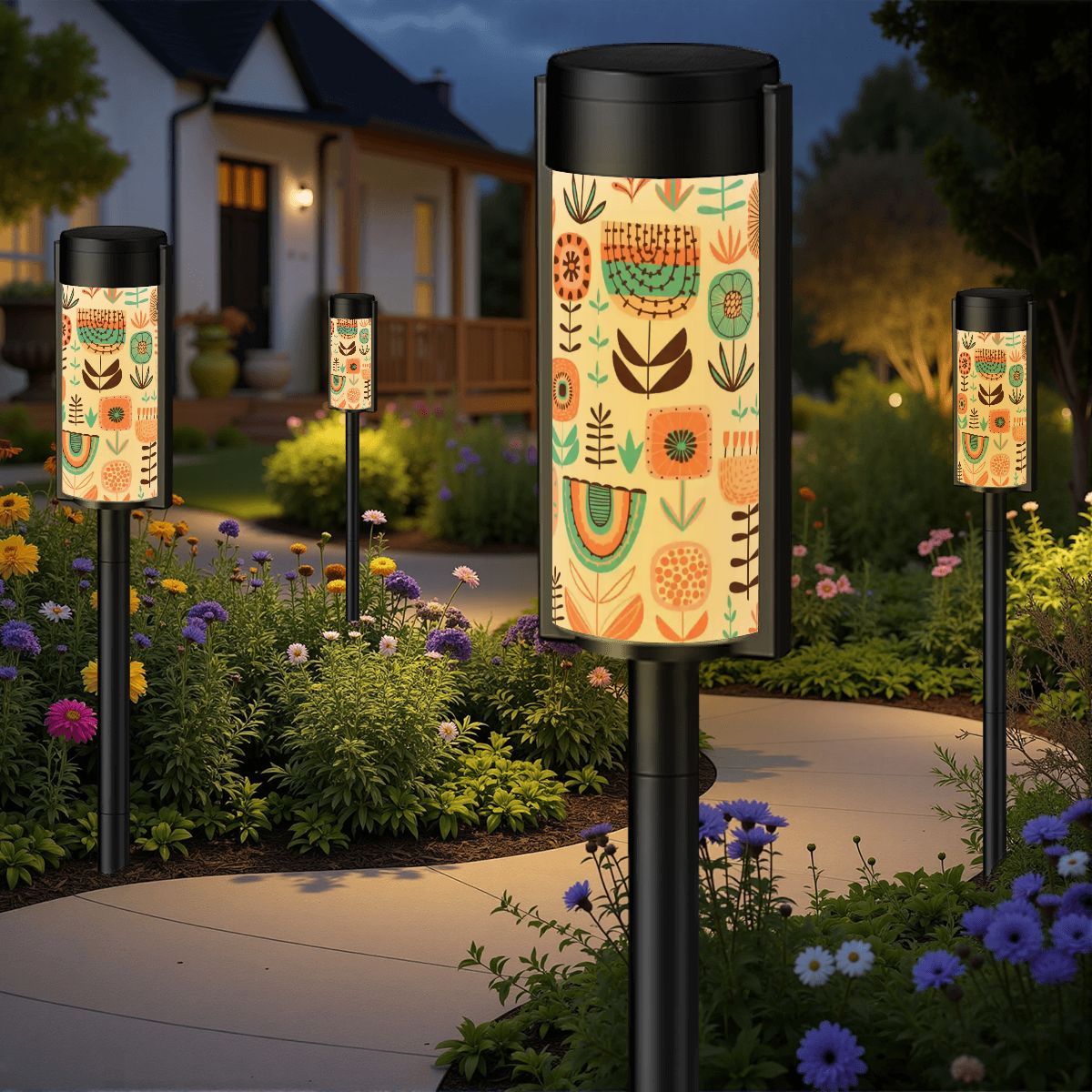 Scandinavian Floral Solar Garden Light, Danish Modern Pathway Lantern ...