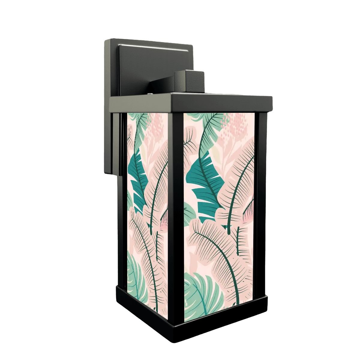 Tropical Palm Leaf Outdoor Wall Sconce, Pink and Teal Retro Porch Ligh ...